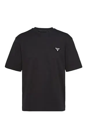 Prada Logo-patch Crewneck Cotton T-shirt - Black