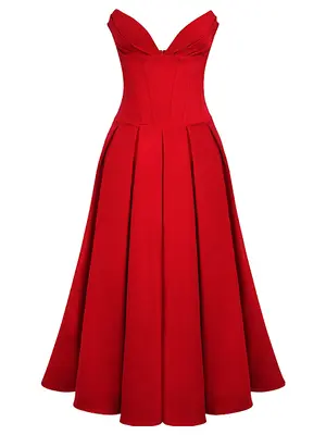 House Of Cb Plunge-neck Midi Dress - Scarlet