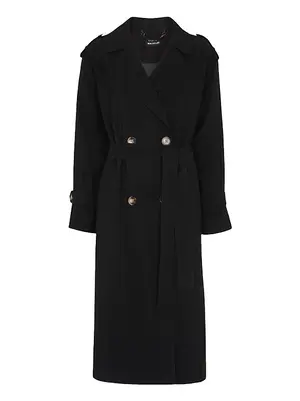 Whistles Riley Belted Woven Trench Coat - Black