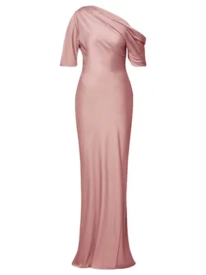 MALINA Marisa Asymmetric-neck Draped Satin Maxi Dress - Blush