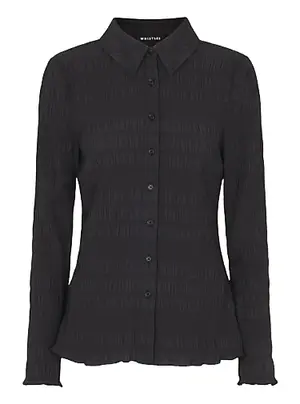 Whistles Long-sleeved Plissé Woven Shirt - Black