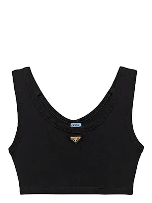 Prada Logo-plaque Cropped Tank Top - Black