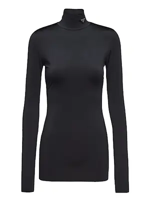 Prada Logo-plaque Turtleneck Jersey Jumper - Black