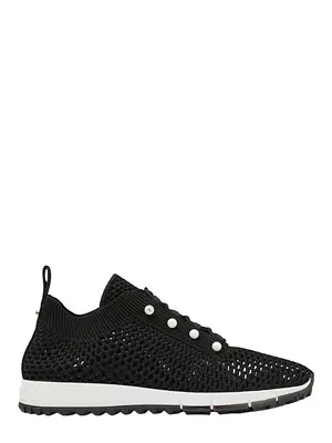 JIMMY CHOO Veles Pearl-embellished Knitted Low-top Trainers - X Black Mix
