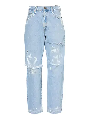 CASEY JEAN BY JEAN VINTAGE Distressed Barrel-leg Denim Jeans - Light Blue Wash