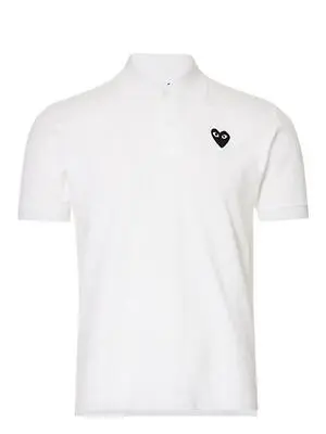 Play Comme Des Garcon Heart-print Ribbed-trim Cotton Polo Shirt - White