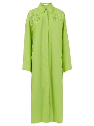 LEEM Embroidered-shoulder Cotton-blend Midi Dress - Green