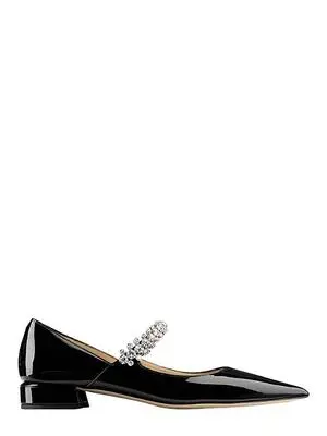 JIMMY CHOO Bing 25 Crystal-embellished Patent-leather Flats - Black