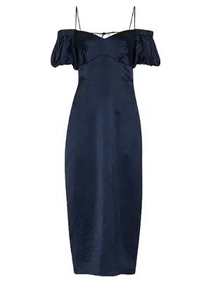 Whistles Faye Bardot-neck Satin Midi Dress - Navy