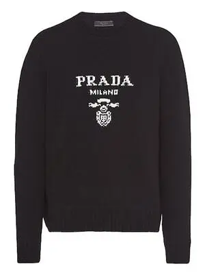 Prada Intarsia-logo Wool And Cashmere-blend Jumper - Black