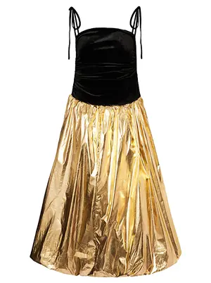 AMY LYNN Straight-neck Metallic Velvet Midi Dress - Black/gold