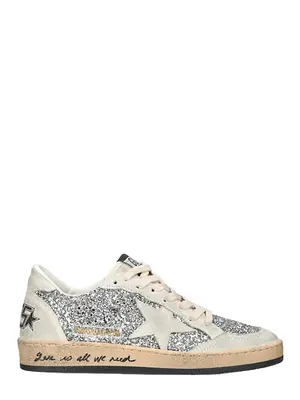 GOLDEN GOOSE Ball Star Glitter-embellished Leather Trainers - Silver