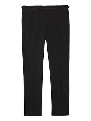 REISS Poker Slim-fit Satin-trim Stretch-wool Blend Tuxedo Trousers - Black
