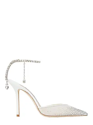 JIMMY CHOO Saeda 100 Crystal-embellished Heeled Courts - White/crystal