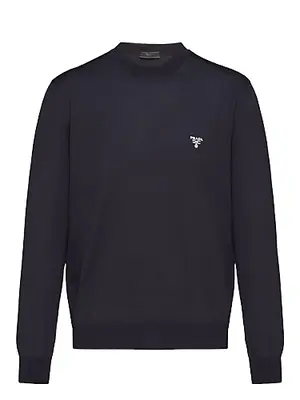 Prada Superfine Crewneck Wool Sweatshirt - Blue