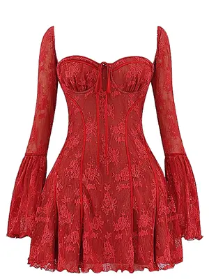 House Of Cb Floral-pattern Lace Mini Dress - Scarlet