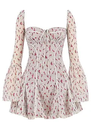 House Of Cb Floral-pattern Lace Mini Dress - Vintage Cream