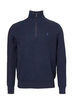 Polo Ralph Lauren Logo-embroidered Half-zip Cotton-knit Sweatshirt - Navy