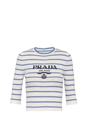 Prada Superfine Logo-intarsia Striped Virgin-wool Top - Grey