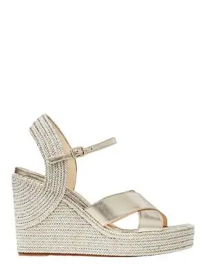 JIMMY CHOO Dellena 100 Leather Wedge Sandals - Champagne Mix