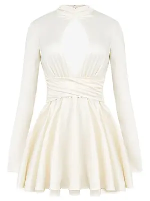 House Of Cb Aryana Bow-embellished Stretch-satin Mini Dress - Ivory