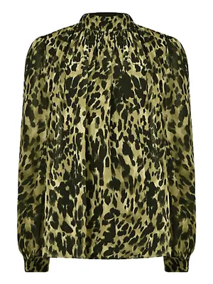 RO&ZO Leopard-print Woven Blouse - Khaki