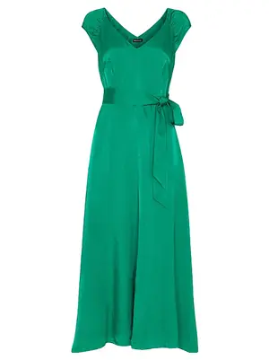 Whistles Arie Cap-sleeved Belted Satin Midi Dress - Green