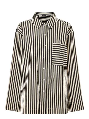 Whistles Stripe-print Relaxed-fit Cotton Pyjama Shirt - Black