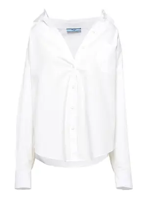 Prada Logo-embroidered Oversized Cotton-poplin Shirt - White