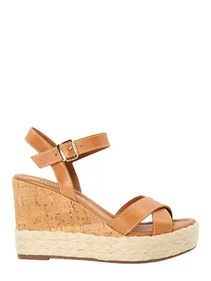 DUNE Kindest Crossover-strap Wedge Sandals - Tan-leather
