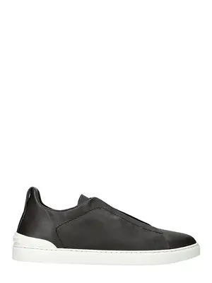 Zegna Triple Stitch Secondskin Brand-embroidered Low-top Leather Trainers - Dark Brown