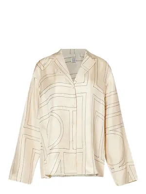 TOTEME Brand-embroidered Oversized Silk-twill Shirt - Ivory Monogram