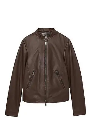 REISS Slim-fit Leather Biker Jacket - Chocolate Brown