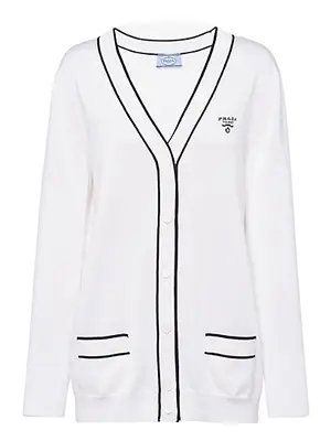 Prada Intarsia-logo Raglan-shoulder Silk-blend Cardigan - White