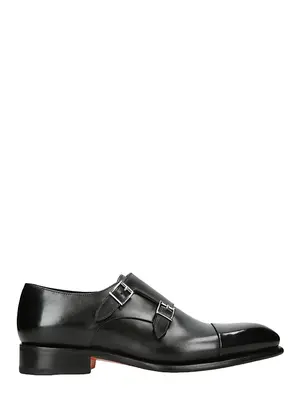 Santoni Carter Double-buckle Leather Monk Shoes - Black
