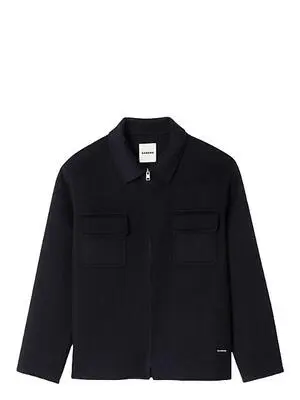 Sandro Chest-pocket Zip-up Wool-blend Jacket - Navy Blue