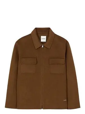 Sandro Chest-pocket Zip-up Wool-blend Jacket - Tobacco Brown