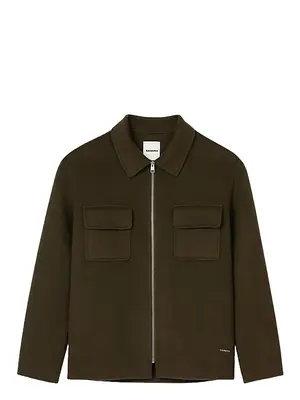 Sandro Chest-Pocket Zip-Up Wool-Blend Jacket Verts