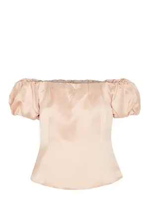Whistles Julia Bardot Frill-sleeve Satin Top - Cream