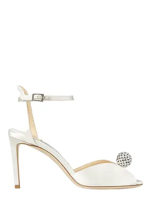 JIMMY CHOO Sacora Crystal Sphere-embellished Satin Sandals - Ivory/crystal