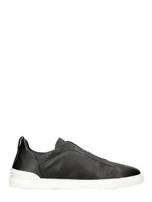 Zegna Triple Stitch Secondskin Leather Trainers - Black