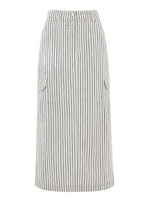 Whistles Stripe-print Cotton And Linen-blend Midi Skirt - White/multi