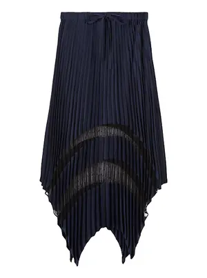 The Kooples Lace-embroidered Pleated Woven Midi Skirt - Navy
