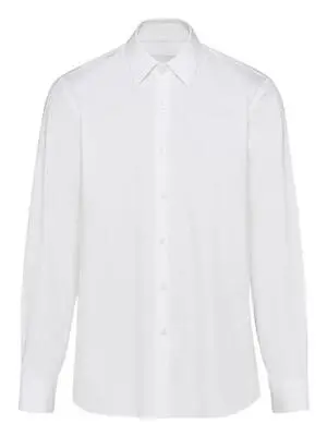 Prada Collared Slim-fit Cotton-blend Shirt - White