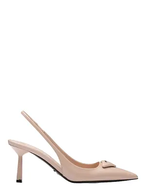 Prada Logo-plaque Slingback Heeled Leather Pumps - Powder