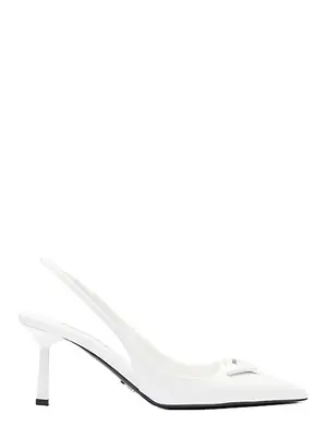Prada Logo-plaque Slingback Heeled Leather Pumps - White