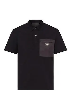 Prada Brand-plaque Nylon-pocket Stretch-cotton Polo Shirt - Black