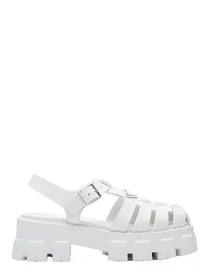Prada Monolith Logo-plaque Caged Chunky-sole Rubber Sandals - White