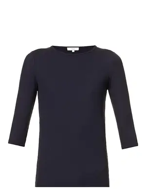 Vince Three Quarter-length Sleeve Ribbed Top - Coastal Blue