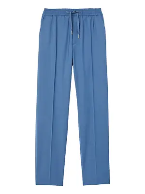 Sandro Drawstring-waist Straight-leg Wool-blend Trousers - Bleus